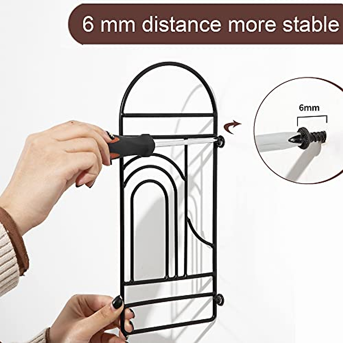 Sapowerntus Floating Shelves 2 Tier Wall Mounted with Hooks, Mid Century Modern Bathroom Kitchen Rustic Wood Hanging Shelf, Coffee Bar Display Storage Decor, Arched Geometry Bracket Design