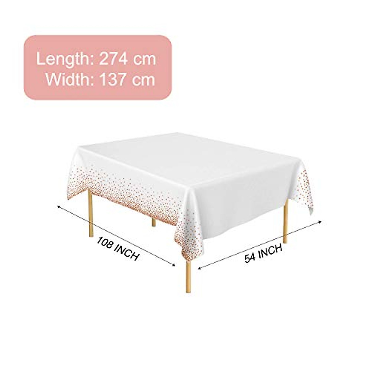 4 Pack - Plastic Tablecloths for Rectangle Tables,- Rose Gold Dot Confetti Party Table Cloths Disposable,Rectangular Table Covers, for Parties Thanksgiving Christmas Wedding, Anniversary,- 54" x 108"