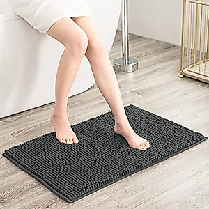subrtex Bathroom Rugs Chenille Bath Rug Soft Short Plush Bath Mat Soft Shower Mat Water Absorbent Shower Mat Quick Dry Machine Washable(Gray,16" x 24")