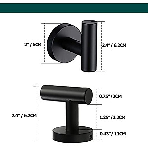 Towel Hook for Bathrooms Wall Mount Coat Hook Matte Black Towel Hook 304 Stainless Steel Robe Hook Heavy Duty Door Hanger Black Hooks for Bathroom Bedroom Kitchen