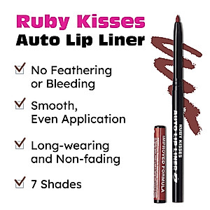 Ruby Kisses Auto Lip Liner Pencil, Long Lasting & Non-Fading, Smooth Application, Non-Feathering with Rich Color, No Sharpener Needed, Ideal for Full Lips Look (Plum) (3 PACK)