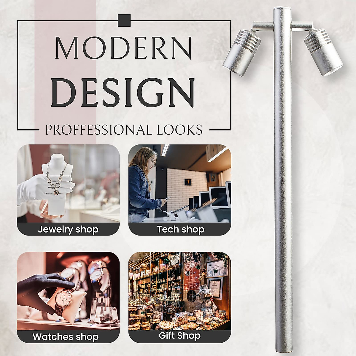 LEDupdates 2pcs JEWELRY SHOWCASE LED POLE LIGHT Stem MODEL WF133 Silver 11 INCH for display, trade show, museum and retail stores (6000K pure white)