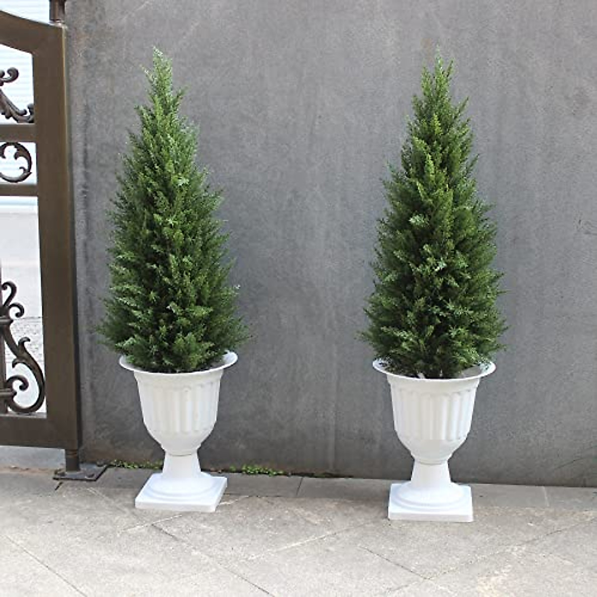 Two 3 Foot Artificial Topiary Cedar Trees Artificial Potted Shrubs UV Resistant Bushes Plants for Indoor Outdoor