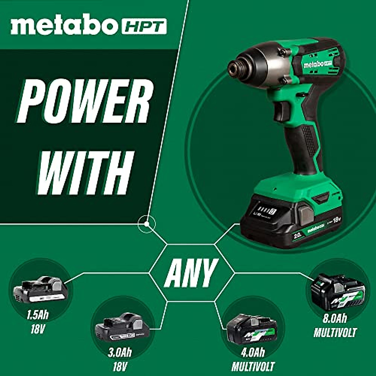 Metabo HPT 18V MultiVolt Impact Driver Kit | 1/4-Inch Chuck | Cordless | 1-2.0Ah Li-Ion Battery w/Fuel Gauge | 1,328 in-lbs of Torque | 3,200 IPM | Lifetime Tool Warranty | WH18DFX