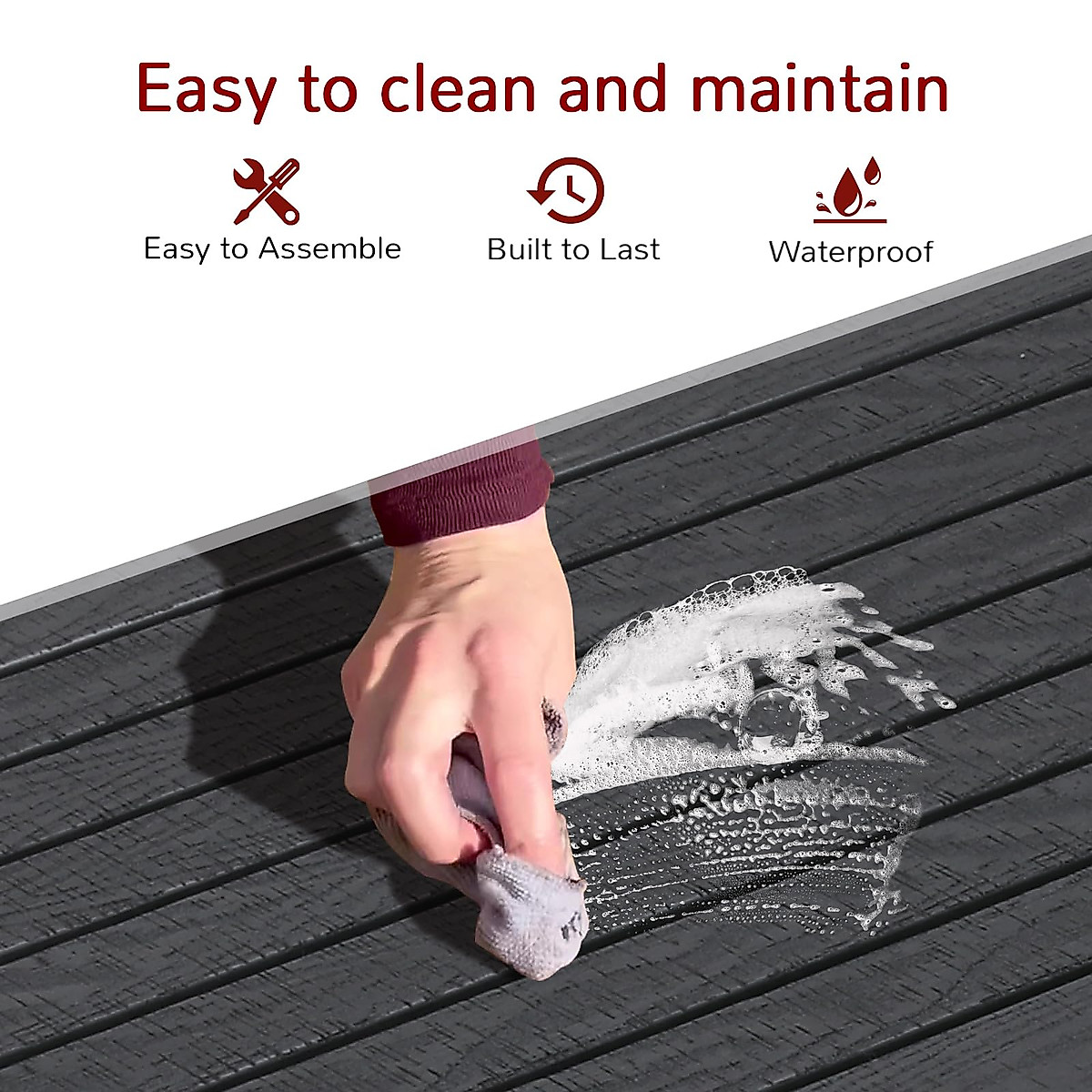 Stoog Outdoor Coffee Table, All-Weather Poly Lumber Patio Side Table, Rectangle End Table for Backyard, Porch, Garden, Balcony & Deck, Black