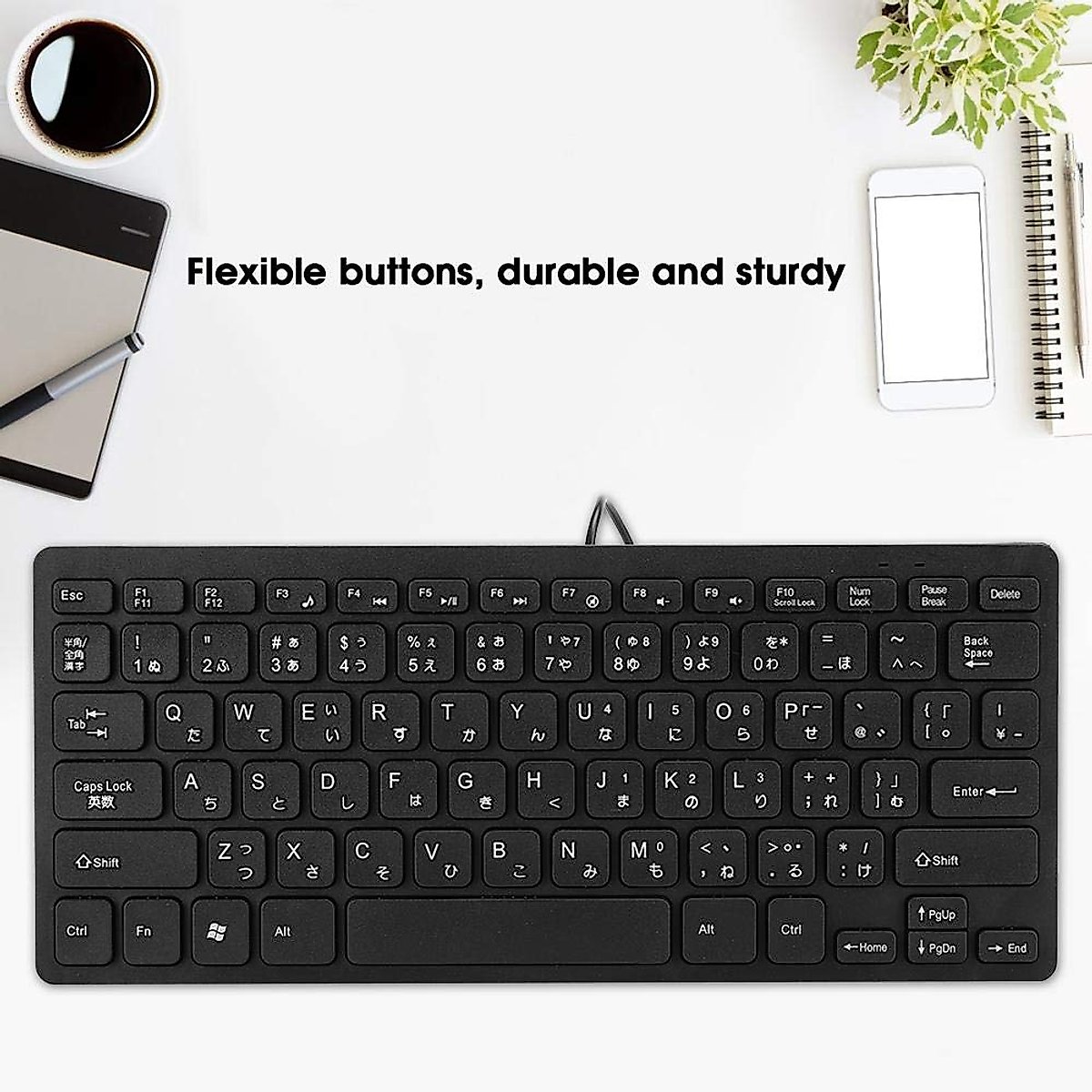 Wired Mini Japanese Keyboard,USB Interface Keyboard with White Japanese Lettering for Computer, Mute Ultra-Thin 78 Key Japanese English Black USB Wired Computer Keyboard(Black)