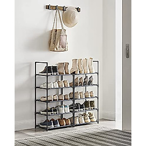 SONGMICS Shoe Rack, 10 Tier Shoe Shelf, Shoe Storage Organizer, Space-Saving, 11 x 17.7 x 68.1 Inches, Metal Frame, Non-Woven Fabric Shelves, for Entryway, Bedroom, Grey ULSH010G01