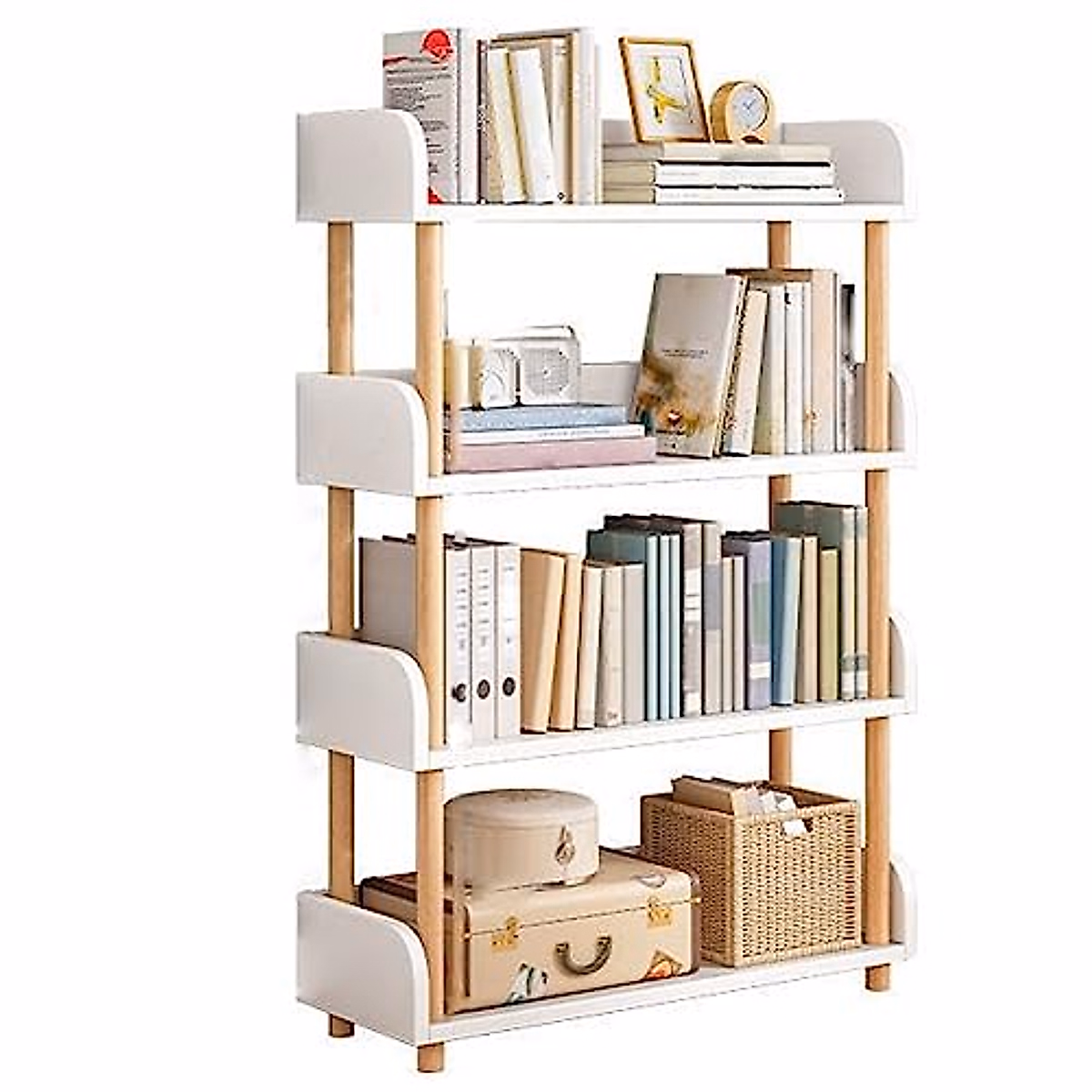 KWOKING Modern Style Etagere Bookshelf Wooden Open Back Bookcase Shelf Floor-to-Ceiling Living Room Multi-Layer Book Storage Rack Display Stand Bedroom Bookcase White 23.6" L x 9.4" W x 43.3" H