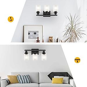 DIKAIDA 3-Light Bathroom Light Fixtures, Black Bathroom Vanity Light with Clear Glass Shade, Modern Bathroom Wall Lights Over Mirror, Farmhouse Wall Sconces Lighting for Bedroom LivingRoom
