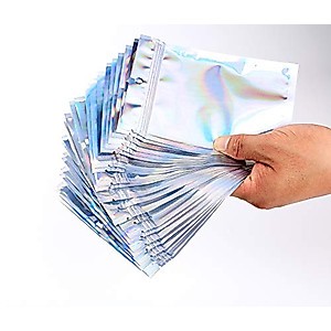 50 Pieces Resealable Smell Proof Bags Foil Pouch Bag, Used to store and pack party food, jewelry, lip gloss, eyelashes, party supplies, candy (Holographic Color,(Small: 3 x 4 Inch and 4 x 6 Inch)