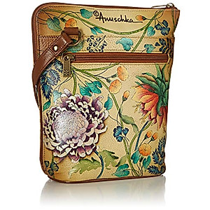Anuschka Women's Hand Painted Genuine Leather Crossbody Organizer With Extended Side Zipper - Caribbean Garden