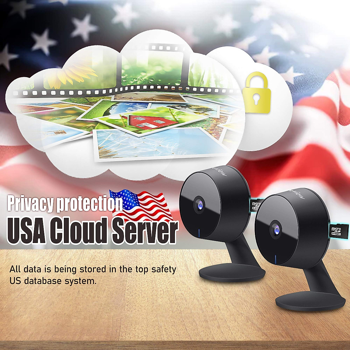 LaView Home Security Camera HD 1080P(2 Pack) AI Human Detection,Include 2 SD Cards,32GB Two-Way Audio,Night Vision,WiFi Indoor Surveillance for Baby/pet,Alexa and Google,Cloud Service (US Server)