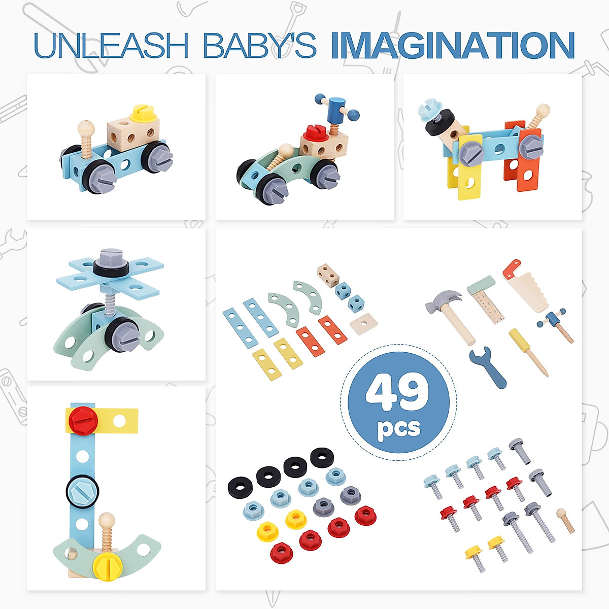 2-in-1 Baby Push Walker - Wooden Push Walker and Tool Toy for Babies - Toddler Learning Activity Walker for Girls Boys 1-3 Years - Educational and Sturdy Construction