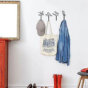 MyGift Wall Mounted Matte Black Metal Coat Hooks with Wire Frame Stenciled Birds, Hanging Storage Key and Hat Rack, Set of 4