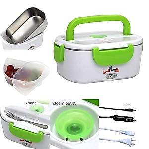 Sweet Home Bee 2 in 1, Electric Lunch Box –FAST HEATING, Car, Truck, Home Use, Portable Food Warmer Heater with Food Grade Removable Stainless Steel Container and Fork