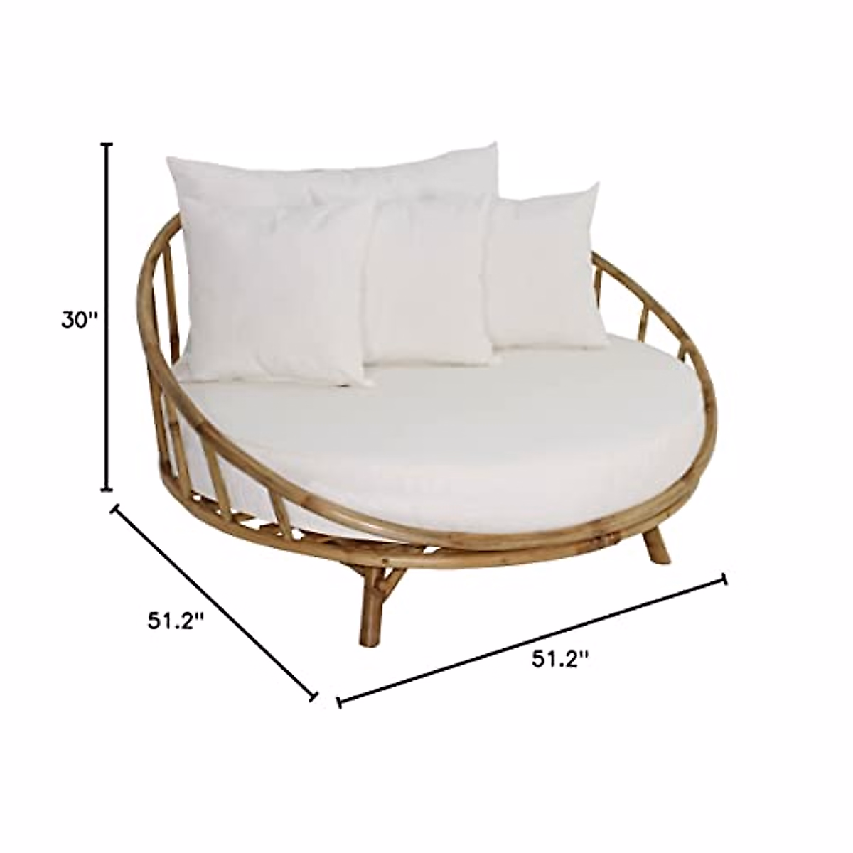 ZEW Bamboo Round Daybed Outdoor Indoor Large Accent Sofa Chair Lawn Pool Garden Seating with Cushion and Pillows Sofabed, Natural