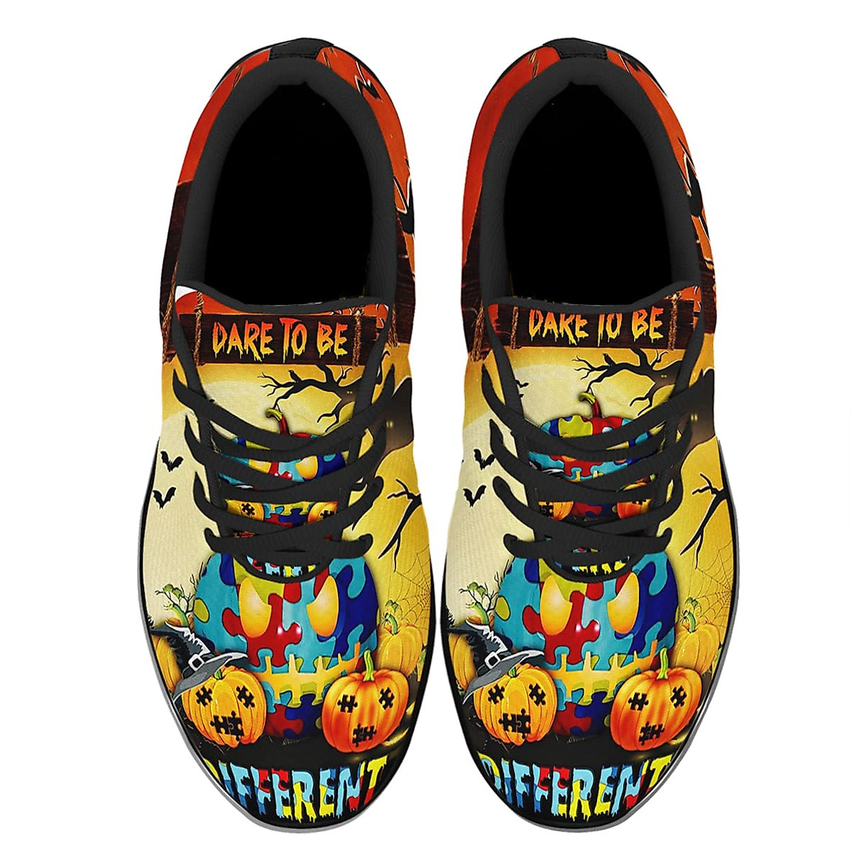 Dare to Be Different Autism Awareness Halloween Shoes for Men Women Running Sneakers Breathable Casual Sport Tennis Shoes Gift for Him Her Black Size 11