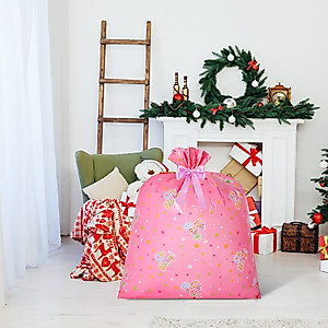 Gersoniel 4 Pieces Dot Jumbo Plastic Baby Shower Bag Extra Large Giant Present Sack with 4 Roll Satin Ribbon for Girl Boy Birthday Gift Christmas Holiday Party Supplies (43 x 36 Inches, Pink)