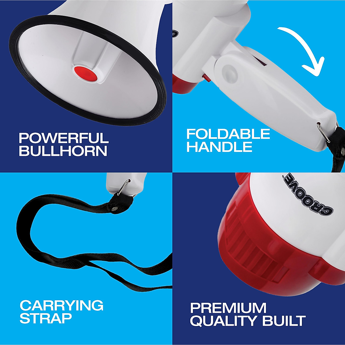 30 Watt Megaphone Bullhorn With Siren & Music, Lightweight Mini Bull Horn With Loud Speaker & Volume Control, 800 Yard Voice Range Mega Phone, Cheering Gifts for Kids & Adults Ages 14 15 16+ Years Old