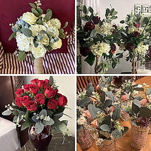 Whonline 20pcs Artificial Eucalyptus Leaves Stems with White Seeds Short Silver Dollar Artificial Flowers for Decoration Greenery Stems Plants for Flower Arrangement Wedding Bouquets Decor