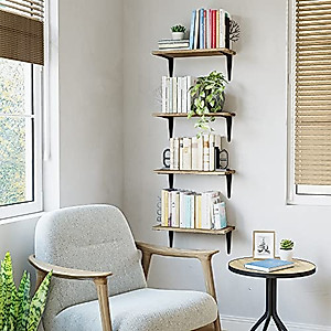 Wallniture Arras Floating Wall Bookshelves for Living Room Decor Laundry & Kitchen Organization Office Decor 17"x8" Wall Shelf Set of 4, Burnt Finish