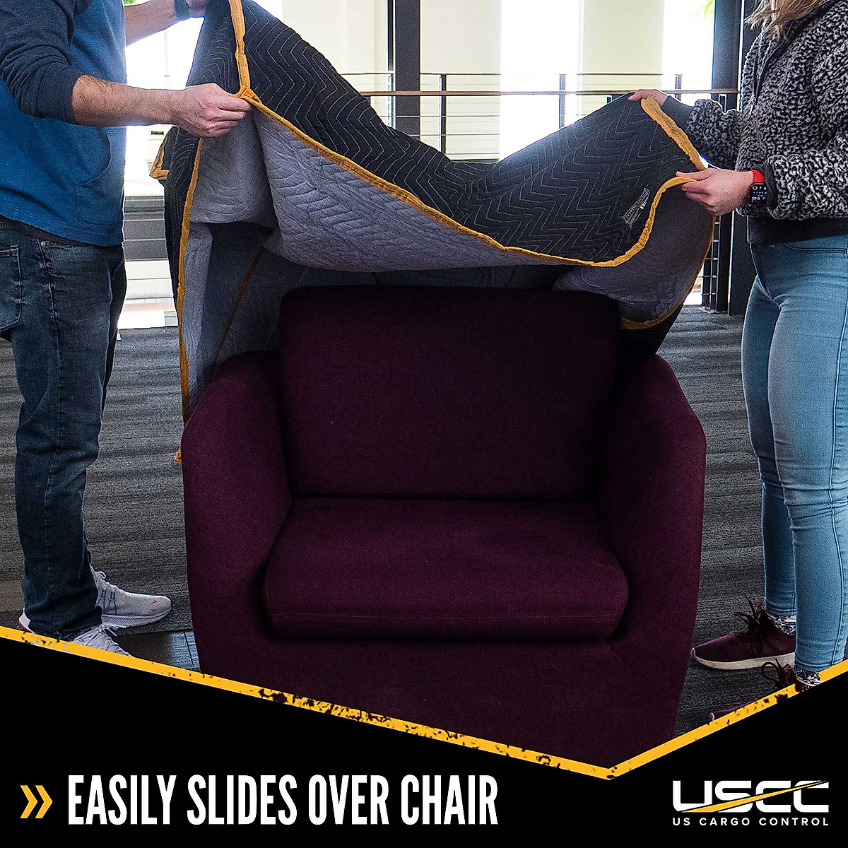 US Cargo Control Heavy Duty Quilted Cover for Chair/Recliner - Black/Yellow Furniture Pad for Moving and Storage - 39 Inches x 46 Inches - Cotton/Polyester Blend - 9 Pounds - Washable, Reusable