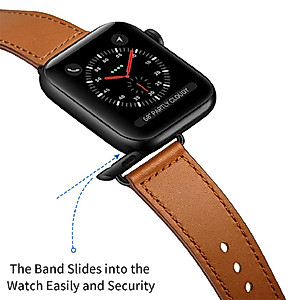 KYISGOS Compatible with iWatch Band 49mm 45mm 44mm 42mm, Genuine Leather Replacement Band Strap Compatible with Apple Watch Ultra 2/1 SE Series 9 8 7 6 5 4 3 2 1 (Brown/Black, 49mm/45mm/44mm/42mm)