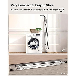 Vikaqi Clothes Drying Rack 79 Inches Folding Indoor, Drying Rack Clothing Collapsible, Foldable Laundry Drying Rack, Clothes Rack Drying, Retractable RV Clothesline, 20 Hooks 12 Clips