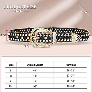WHIPPY Women Rhinestones Leather Belt Bling Studded Western Cowgirl Waist Belt for Jeans Pants,S,Black