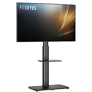 FITUEYES Swivel Floor TV with Wood Base for 32-75 inch TVs Modern Corner TV Stands for Bedroom Height Adjustable Universal Swivel TV VESA 600x400 mm