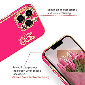BENTOBEN for iPhone 13 Pro Max Case, Butterfly Design Women Girl iPhone 13 Pro Max Phone Case Slim Fit Luxury Shockproof Electroplated Soft Protective Cover Case for iPhone 13 Pro Max 6.7",Hot Pink