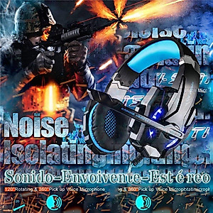 Kotion Each G9000 Over Ear Gaming Headphones with Mic and LED (Black/Blue) Compatible with PC, iPad, iPhone, Tablets, Mobile Phones