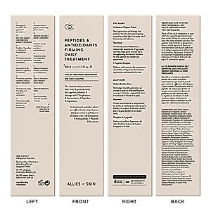 Allies of Skin Peptides & Antioxidants Firming Daily Treatment. Moisturizer Face Cream. Hyaluronic Acid, Vitamin C, Niacinamide, Ceramides. Protects & Repairs 1.7 oz / 50 ml