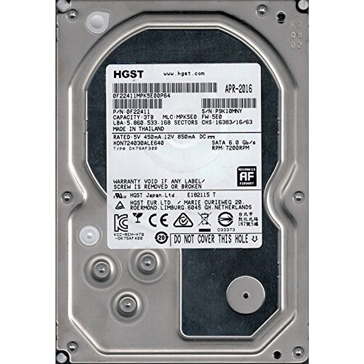 HGST HDN724030ALE640 P/N: 0F22411 MLC: MPK5E0 3TB