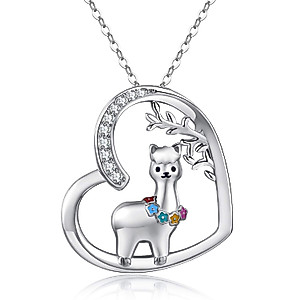 JUSTKIDSTOY Llama Necklace Jewelry Sterling Silver Cute Animal Alpaca Pendant Necklace Birthday Gifts for Women