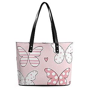 Womens Handbag Pink Butterfly Leather Tote Bag Top Handle Satchel Bags For Lady