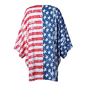 DDSOL Women's American Flag Kimono Cover up Beachwear Cardigan Loose Tops Shirt Blouse(Red One Size)