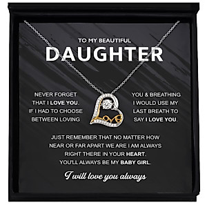 To My Beautiful Daughter,Sterling Silver Heart Necklace, Necklaces For Daughter From Dad Or Mom, Mother Daughter Necklace, Gold heart is triple plated in 14K gold., Cubic Zirconia