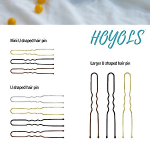 HOYOLS U Shaped Assorted Size Hair Bobby Pins, Metal Bun Clips Hairpin Crimped Design with Ball Tips for Women Girls Grips Hairstyle, 150 Count Bulk Pack (Brown)