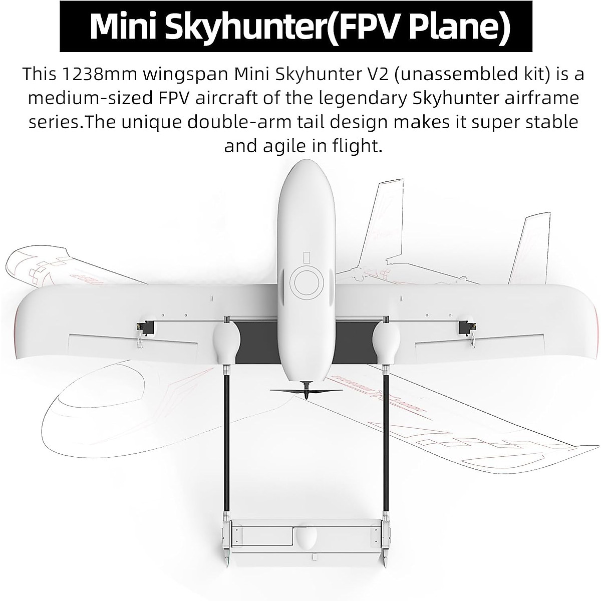 Sonic Modell Mini Skyhunter V2 FPV Airplane, FPV Racer RC Airplane for Adults with 1238MM Wingspan, Mini Size FPV UAV Platform RC Plane (KIT Version,White)