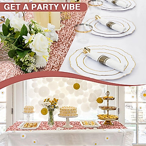 RUDONG M 6 Pack Rose Gold Sequin Table Runner 12 x 108 Inch, Rectangle Glitter Table Runner Dining Table Centerpiece Decorations for Weddings, Banquet, Holiday, Birthday Party