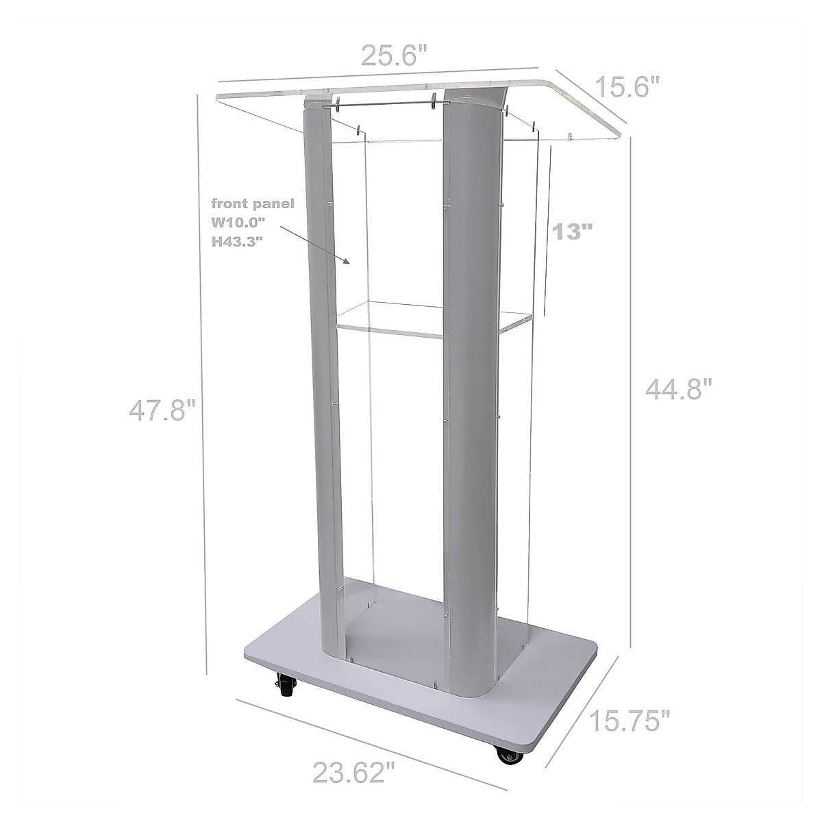 FixtureDisplays Clear Acrylic Plexiglass Podium Curved Steel Sides Church Pulpit School Lectern Debate Funeral Home Conference 14310-NF