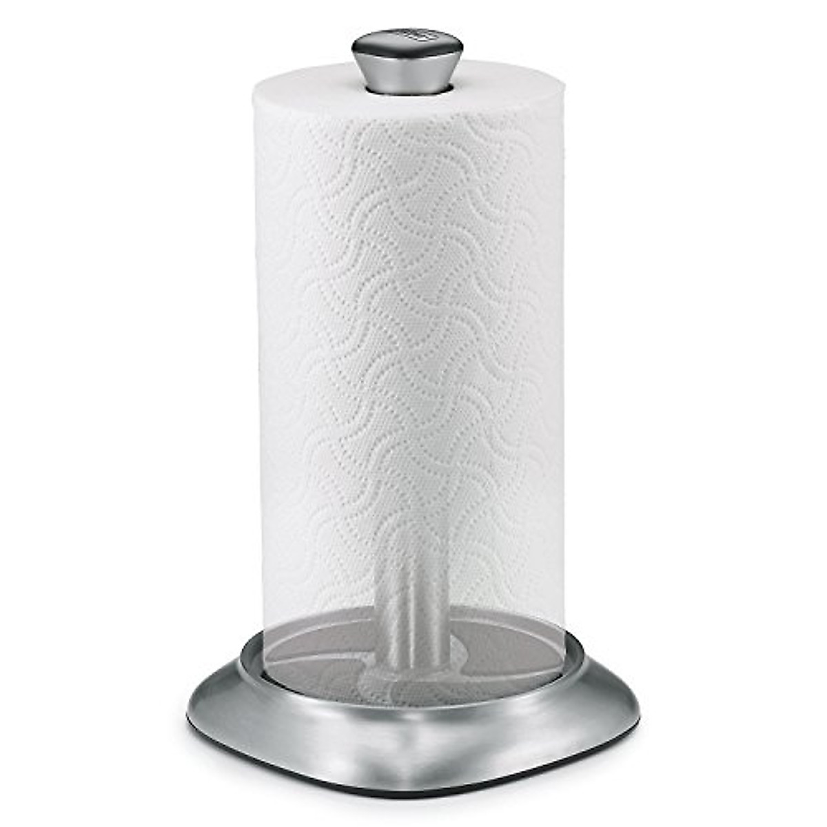 Polder Deluxe Single Tear Paper Towel Holder – Sturdy, One-Handed Tear, Fits Standard or Jumbo-Sized Rolls – ¼ Turn Cap Removal for Easy Roll Replenishment, Stable Wide Base, Brushed Stainless Steel