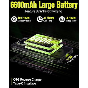 Ulefone Armor 22 Rugged Cell Phone Android 14, Up to 16+128GB, 64MP Night Vision Camera, 64MP Wide-Angle Camera, 6600mAh, 120Hz Display, NFC/GPS, 4G LTE Smartphone Unlocked (Black)