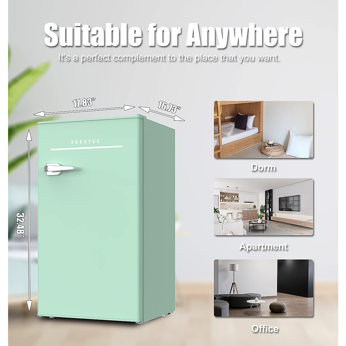 Frestec Mini Fridge with Freezer,Small Refrigerator,Mini Fridge for Bedroom,3.1 Cu Ft Single Door Compact,Energy Saving,Low Noise,Mini Fridge for Office (Retro Green with Handle）