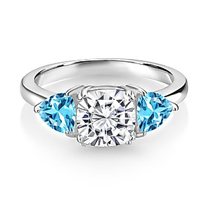 Gem Stone King 925 Sterling Silver Customized and Personalized 3 Stone Cushion and Trillion Cut Gemstone Birthstone 3 Stone Ring For Women (Size 6)