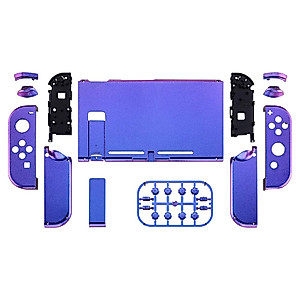 eXtremeRate DIY Replacement Shell Buttons for Nintendo Switch, Custom Back Plate for Switch Console, Housing Case with Full Set Buttons for Joycon Handheld Controller - Chameleon Purple Blue