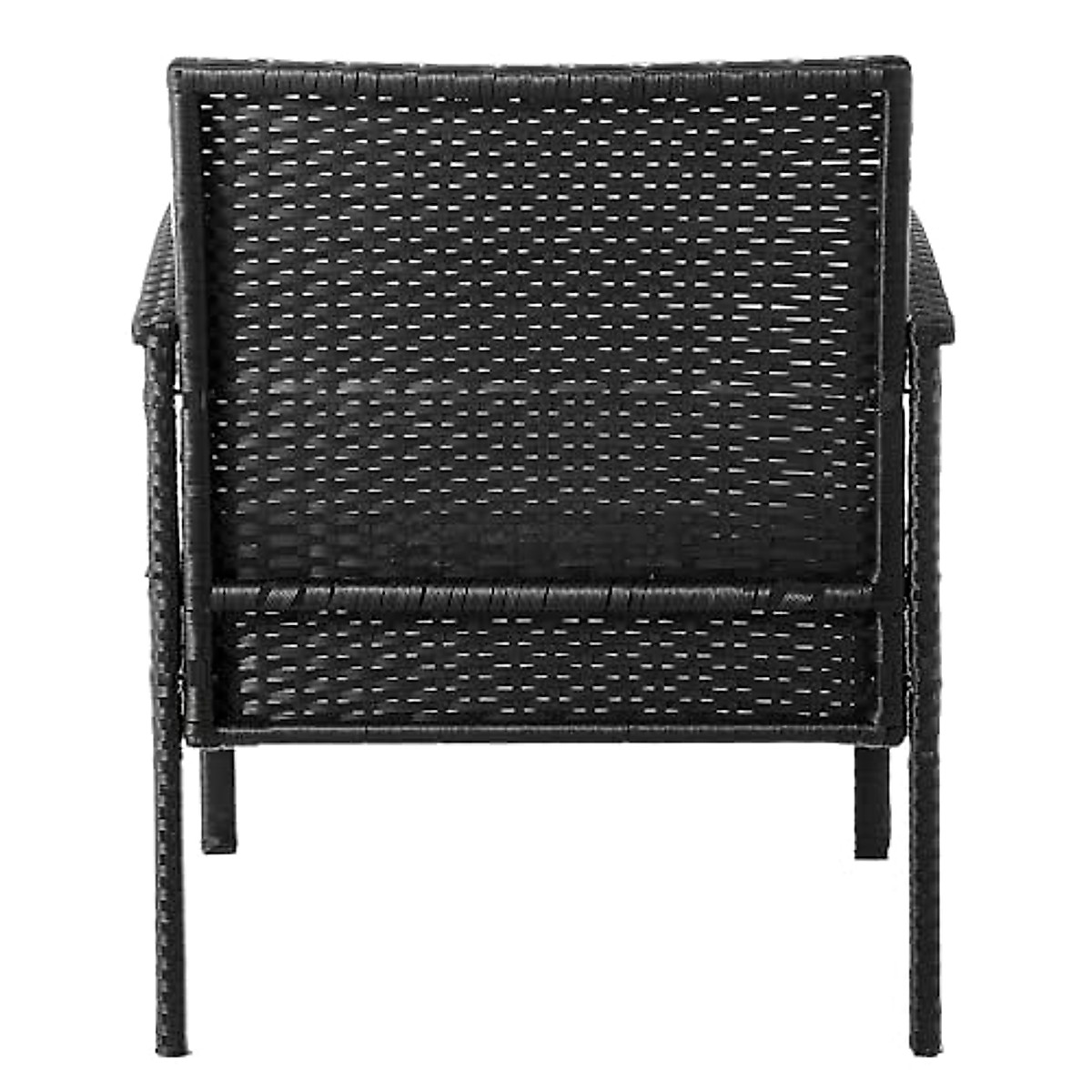 Manhattan Comfort Noli 4-Piece Patio Conversation Set, Outdoor Furniture Made of Steel Rattan | Includes 2 Modern Armchairs, Loveseat, Tempered Glass Coffee Table, Removable Waterproof Cushions, Cream