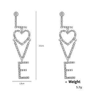 Statement Trendy Earrngs with Strass,Kitsch Style Dangle Earrings with LOVE and Heart Icons Pendant(LONG) (LOVE)