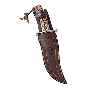Muela Apache Red Stag Horn Handle Hunting Knife with Leather Sheath, 7-5/8"